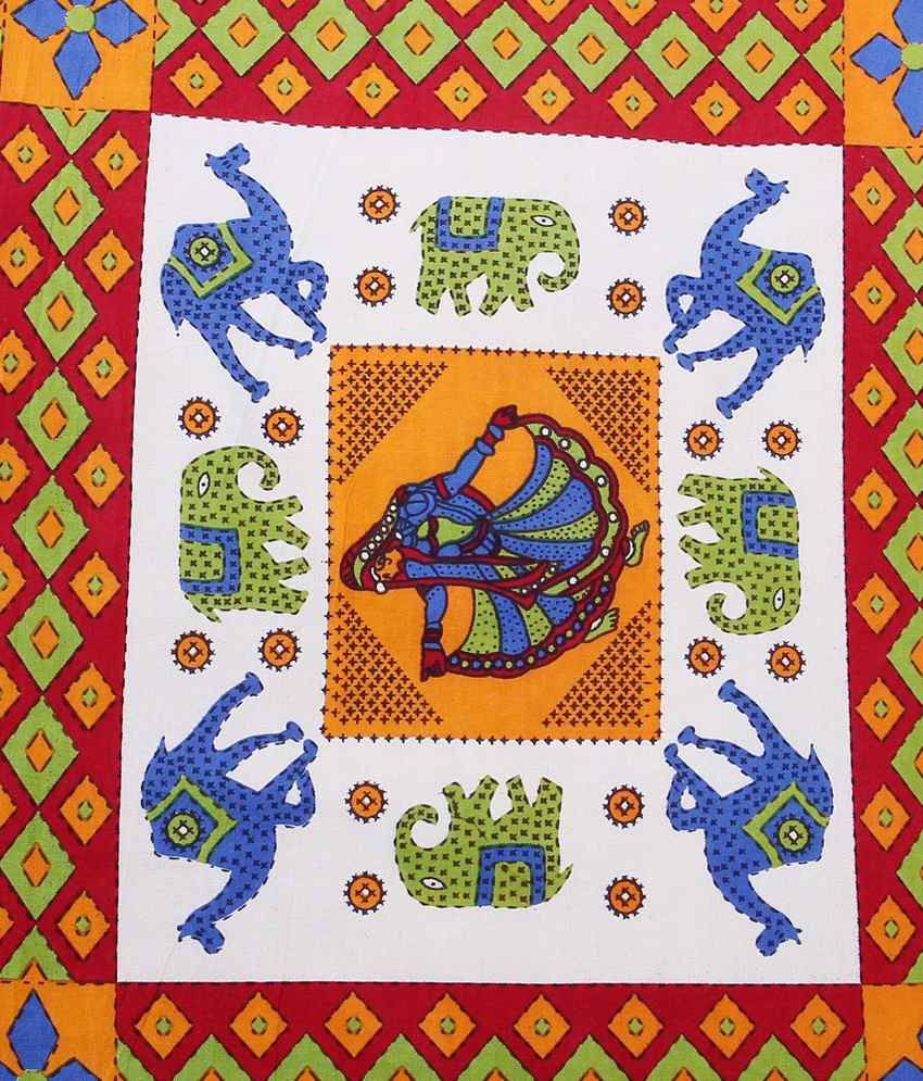Grj India Rajasthani Traditional Animal Print Double Bed Sheet With 2 ...