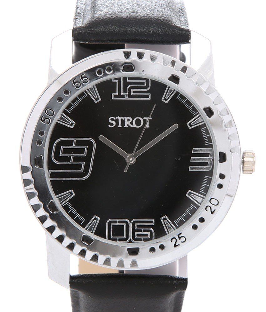Strot Black Analog Leather Strap Casual Watch For Men and Women Price ...