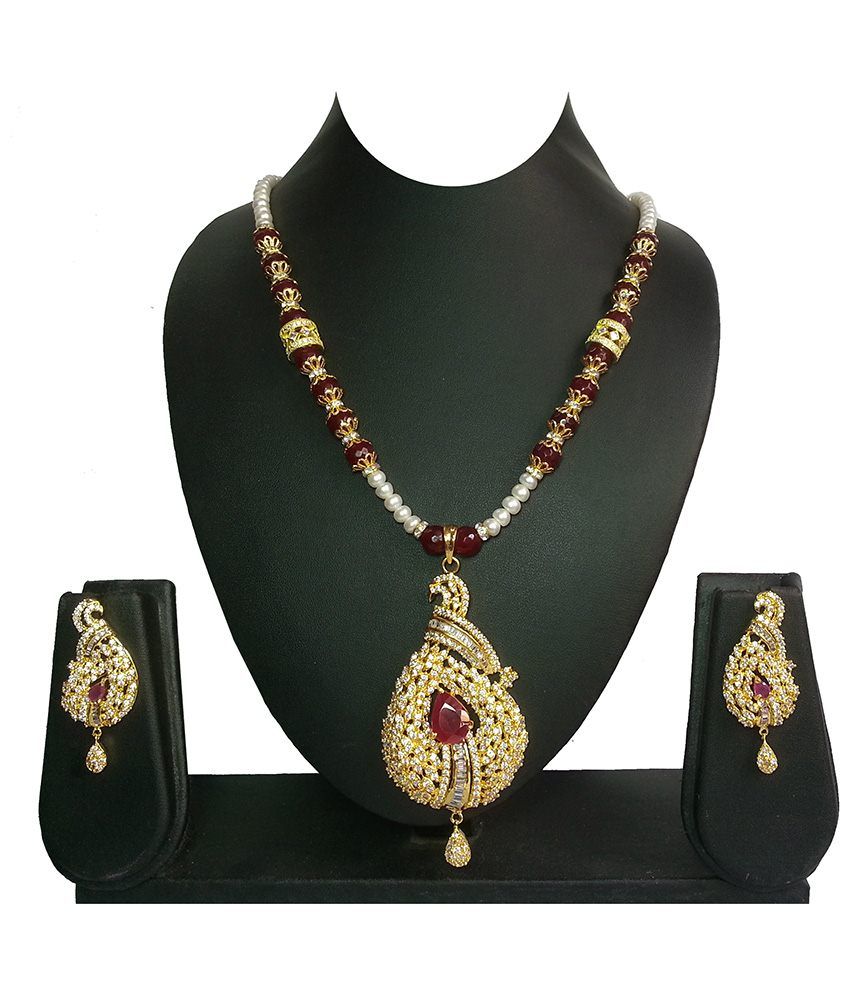 Aadhya Multicolour American Diamond Pendant Set With Chain Buy Aadhya