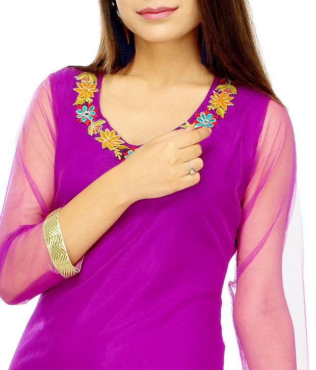 Archisha Embroidered Purple Wine Net Kurti - Buy Archisha Embroidered ...