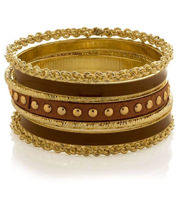 Voylla Gold Toned Set Of Seven Bangles With Brown Enamel Work: Buy ...