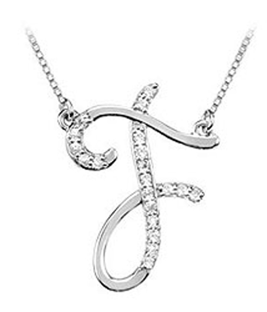 Diamond Letter F Script Initial Pendant 14K White Gold - 0.10 CT ...