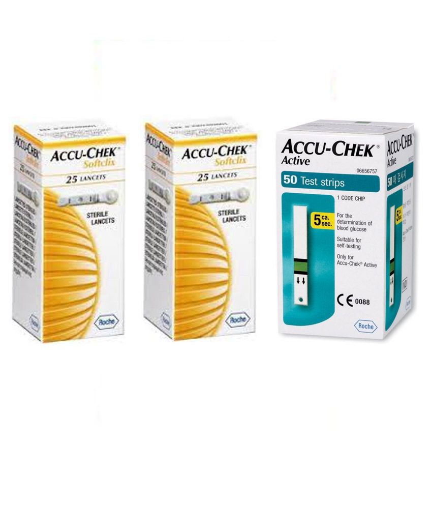 Accu-Chek Active 50 Strips Exp june 2017 With 2 Packs of 25 Lancets ...