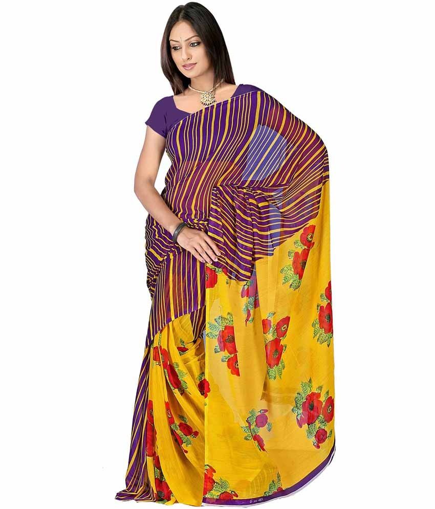 Jaipur Kurti Purple Printed Georgette Saree With Blouse Piece Buy