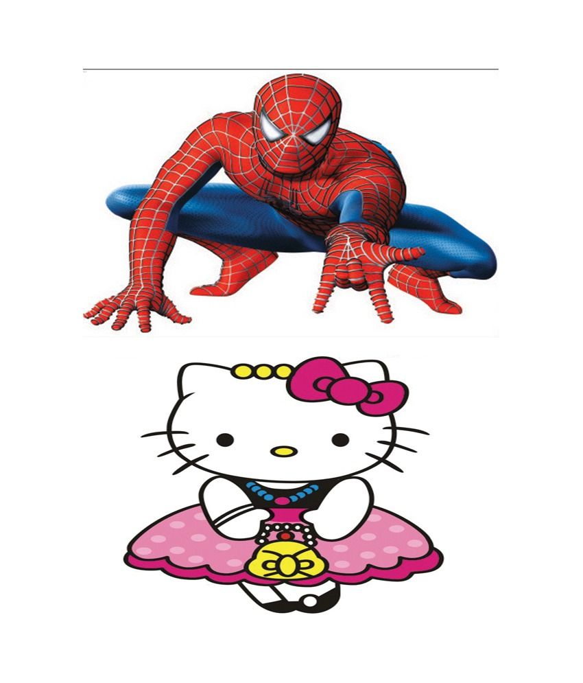 PINDIA Multicolour Spider Man & Kitty Doll Design Wall Sticker - Buy 1 ...