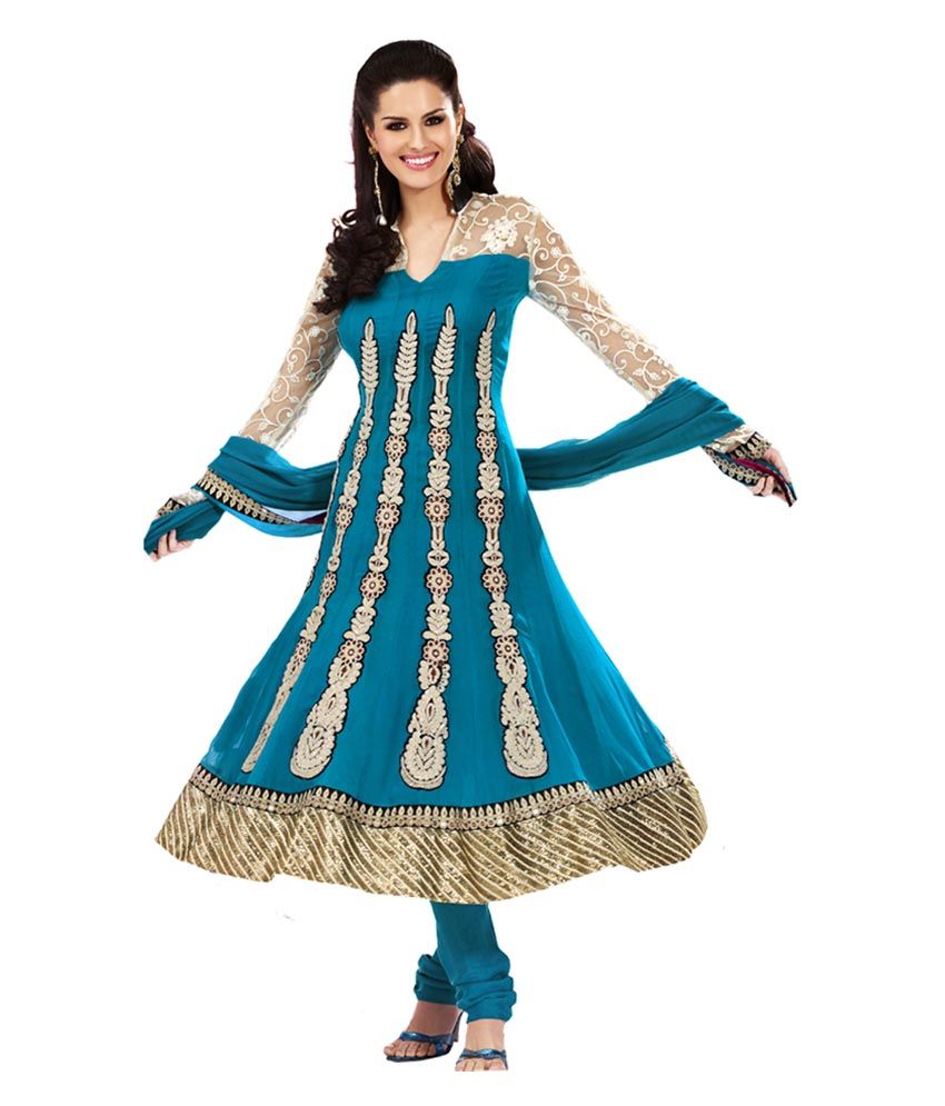 Resham Fabrics Blue Semi-Stitched Dress Material - Buy Resham Fabrics ...