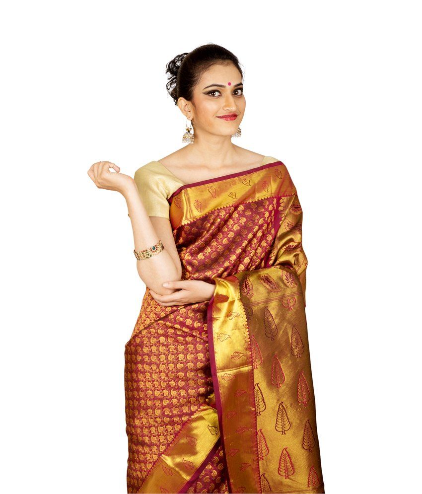 Thara Sarees Self Design Kanjivaram Sari (purple-maroon) - Buy Thara ...