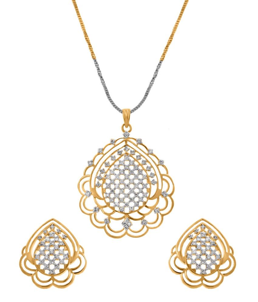 Alysa Gold Abella Gold Plated American Diamond Pendant Set With Chain