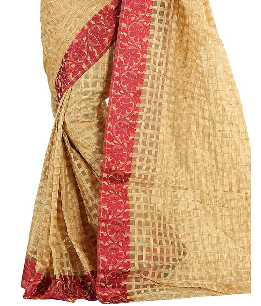 e-vastram Red and Beige Cotton Jute Saree - Buy e-vastram Red and Beige ...