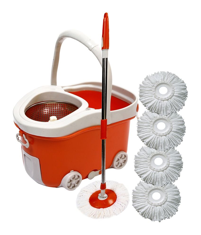 Blyssware Orange Magic Steel Spin Bucket - 4 Refills Mop Set: Buy ...