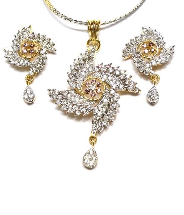 Trishul Gold Plated Traditional Designer American Diamond Pendant With