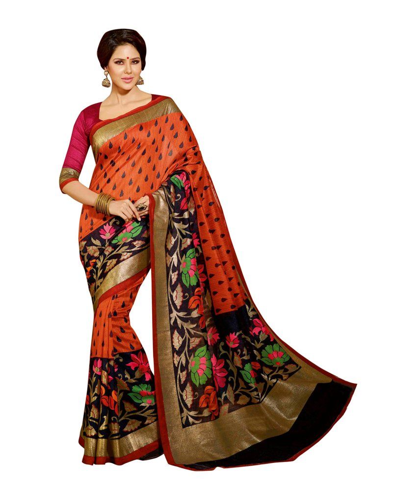 Ishin Prints Printed Bhagalpuri Silk Saree With Blouse Piece Buy ishin-prints-printed-bhagalpuri-silk-saree-with-blouse-piece-buy