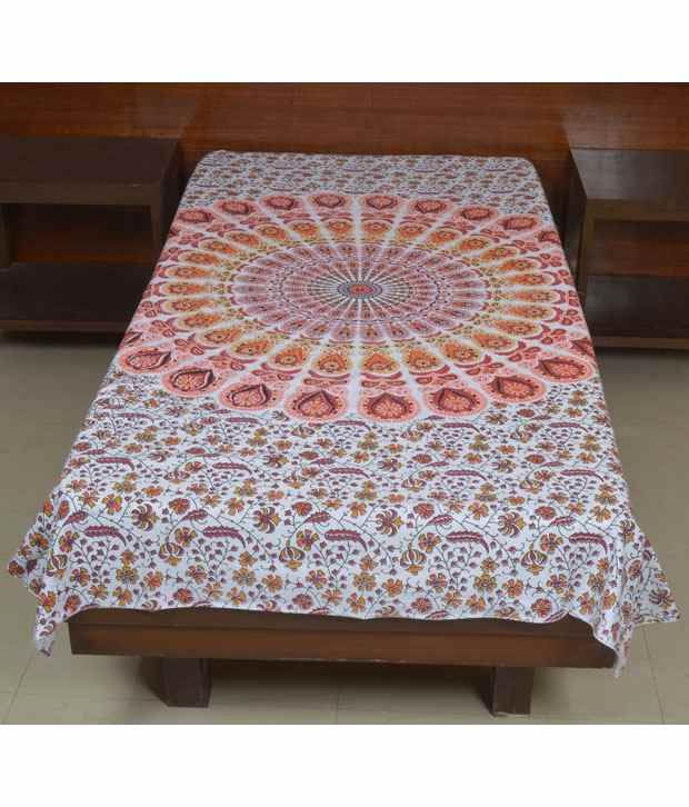Jaipur Kala Kendra Orange Cotton Printed Single Bed Sheet Without ...