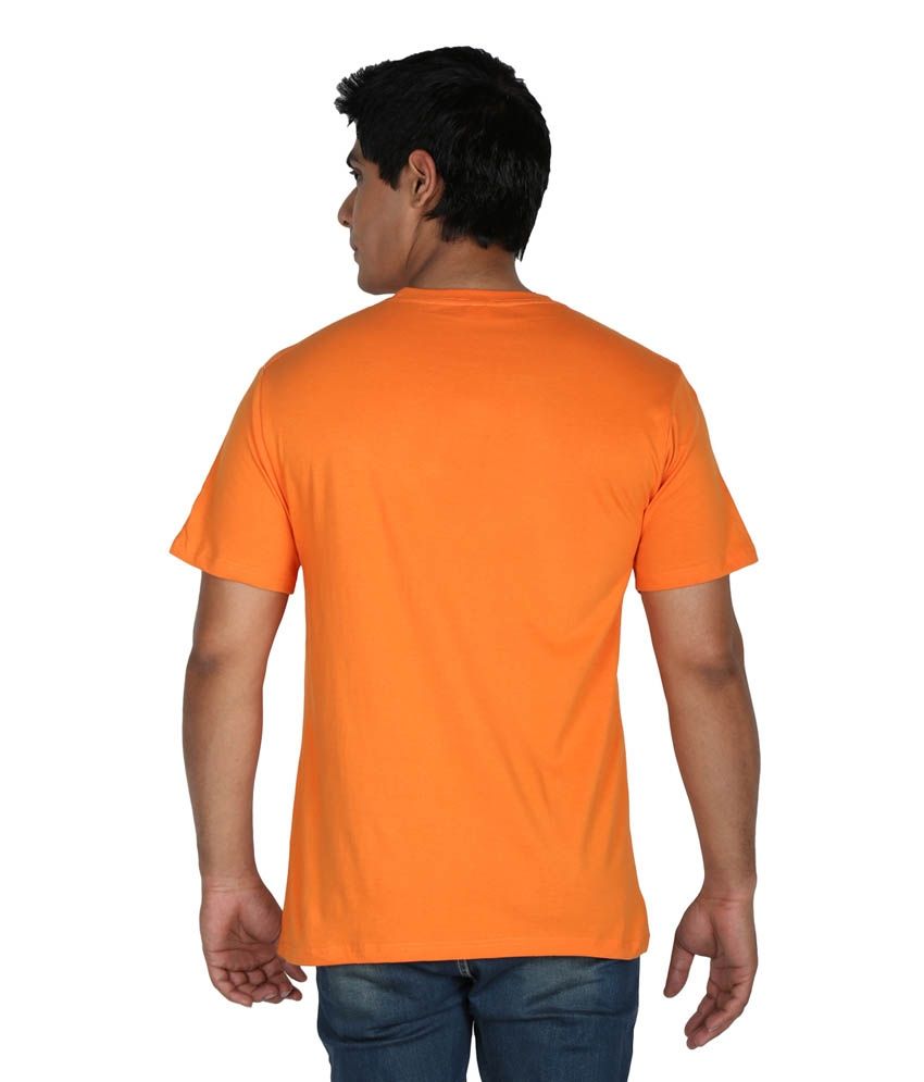 Trendster Orange Cotton Printed Round Neck Half Sleeves T Shirt For Men