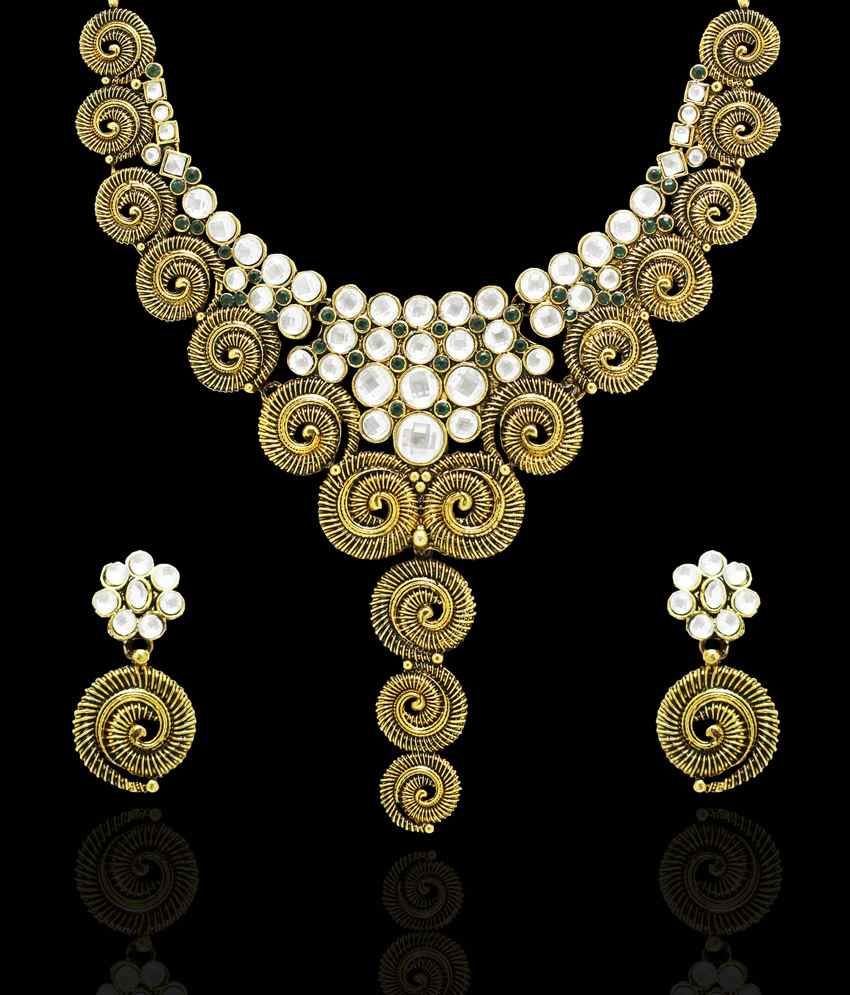 Zaveri Pearls Multicolour Antique Traditional Designer Necklace Set