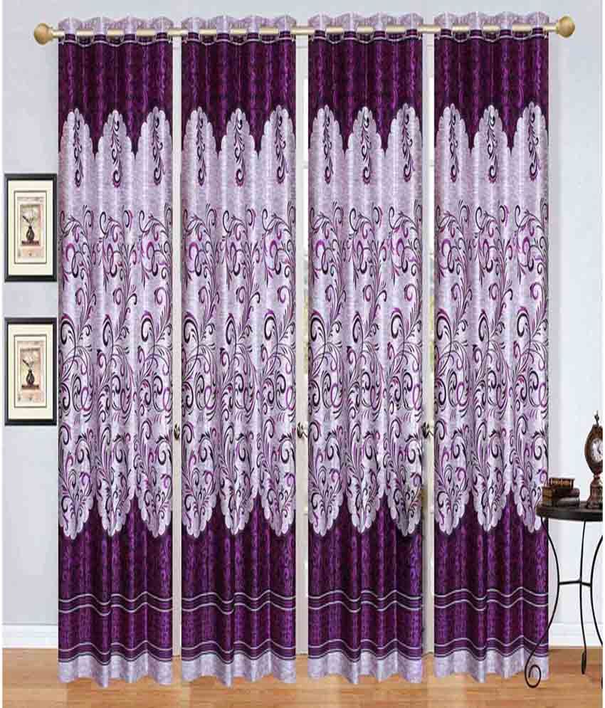 Excel Bazaar Set of 4 Door Eyelet Curtain Floral Purple - Buy Excel ...