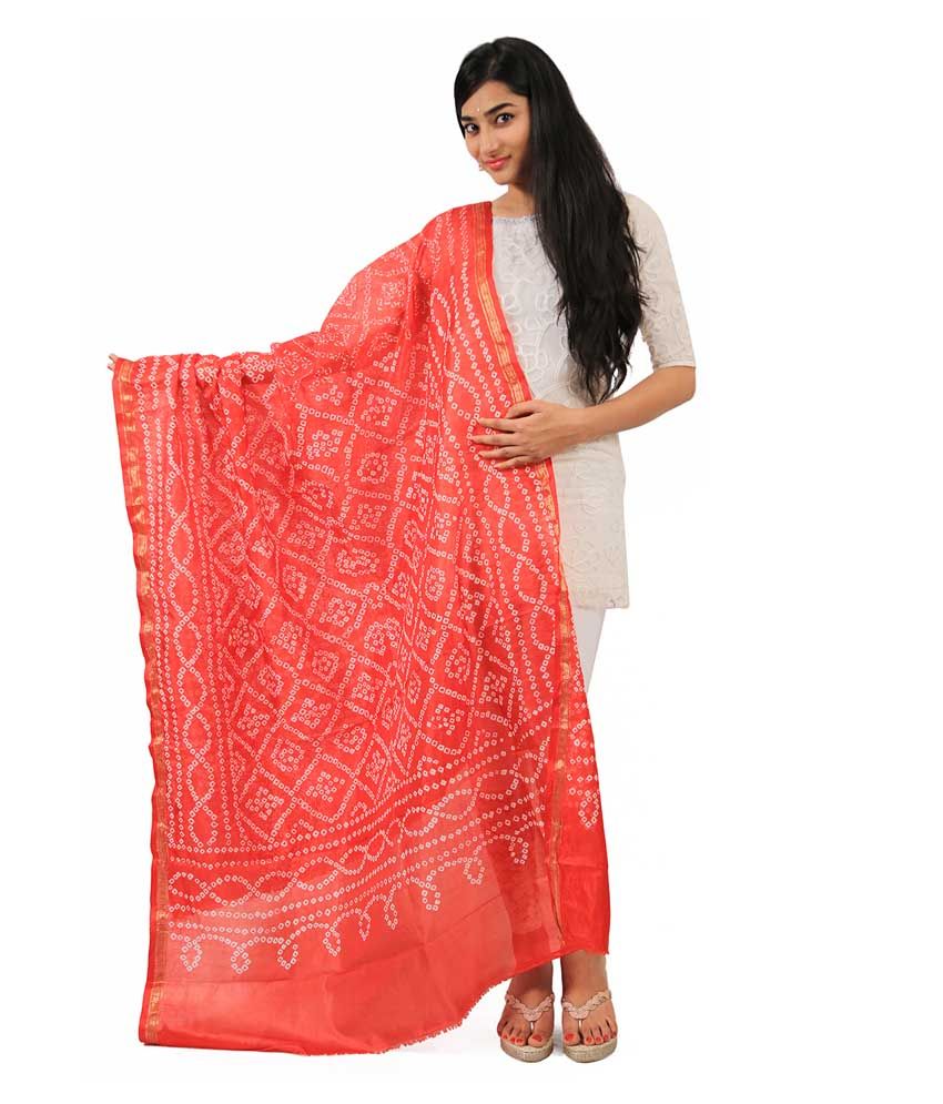 Saheli Desgins Orange Silk Leheria Dupattas Price In India Buy Saheli