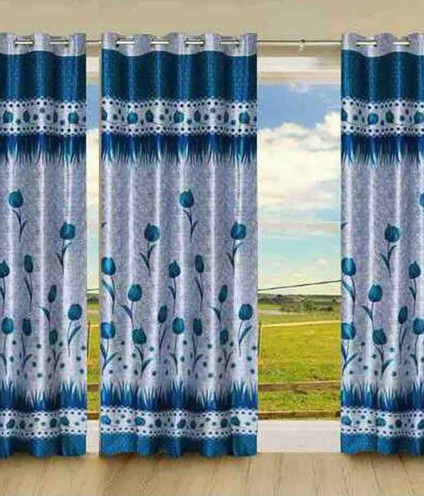 Excel Bazaar Set of 7 Door Eyelet Curtain Floral Blue - Buy Excel ...