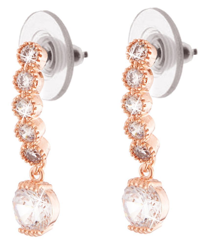Jazz Jewellery Rose Gold Plated White Cubic Zirconium Drop Earring
