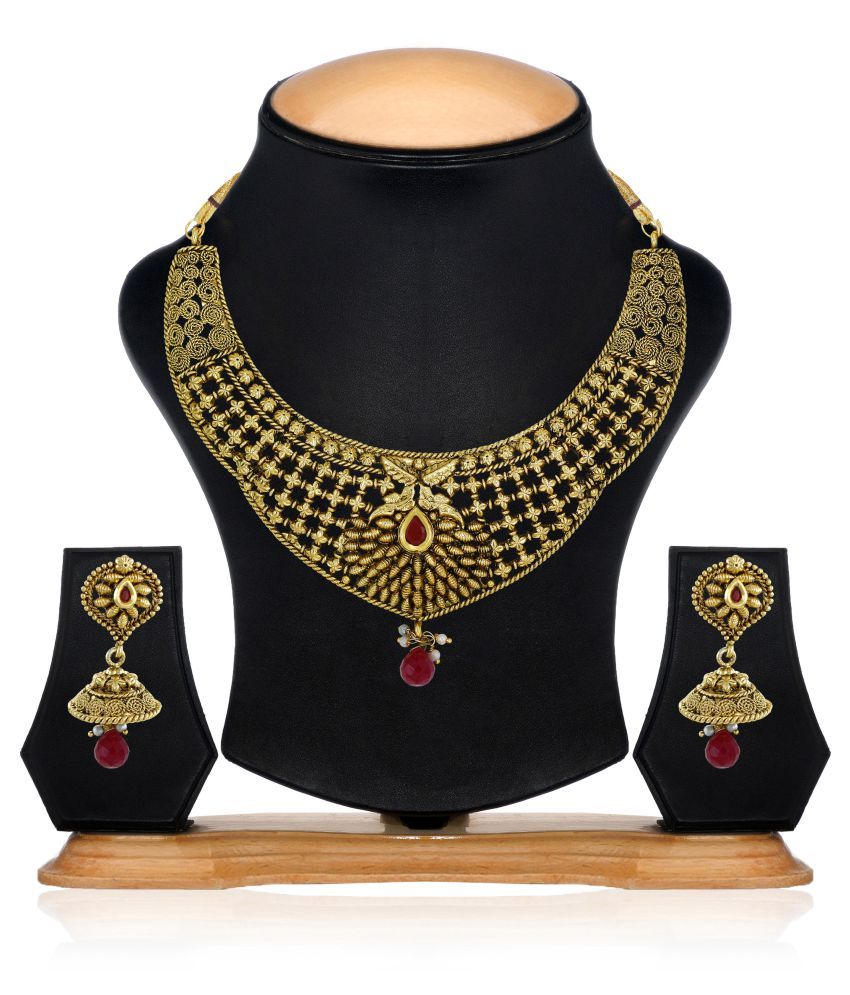 Zaveri Pearls Antique Look Golden Filigree Traditional Necklace Set