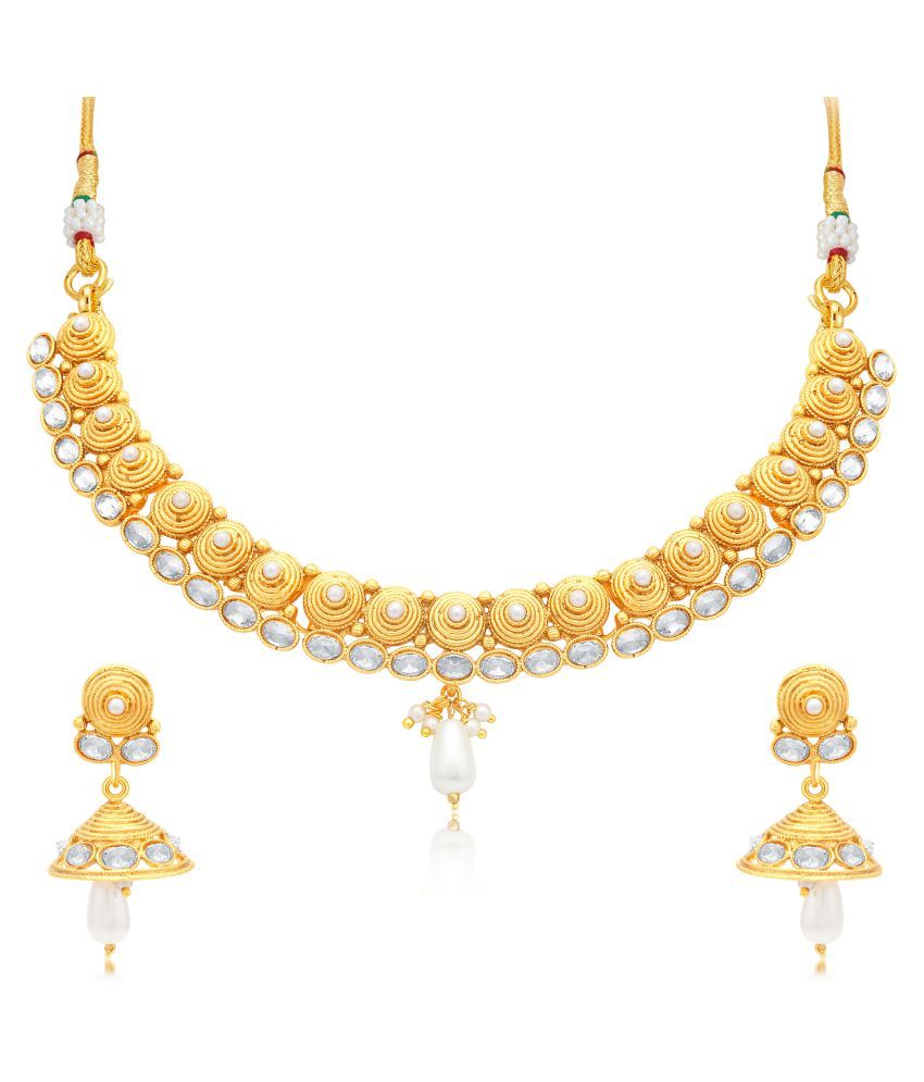 Sukkhi Intricately Crafted Jalebi Gold Plated Ad Collar Necklace Set