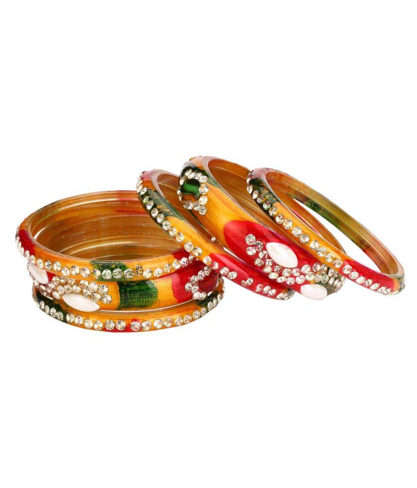 Somil Colorful Glass Bangles And Kada Set Ornamented With Colour And Beads Multicolor With Safety