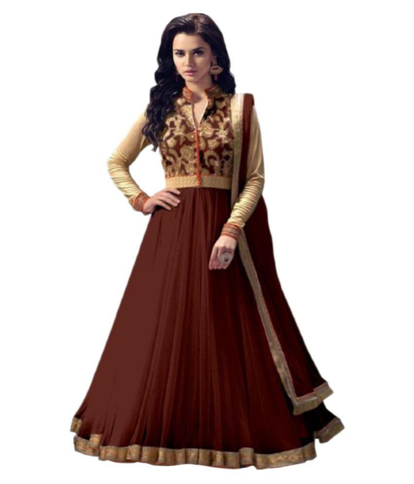 Infotech Brown Net Anarkali Semi-Stitched Suit - Buy Infotech Brown Net ...