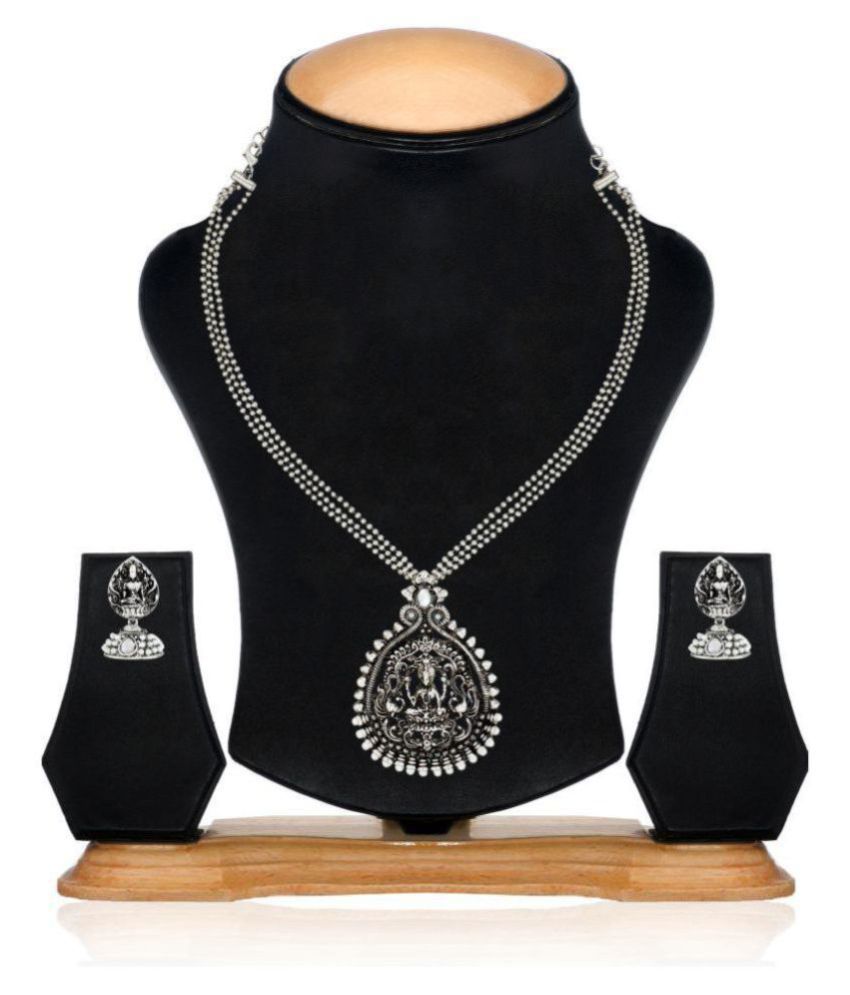 Zaveri Pearls Antique Silver Long Goddess Temple Necklace Set Zpfk6319