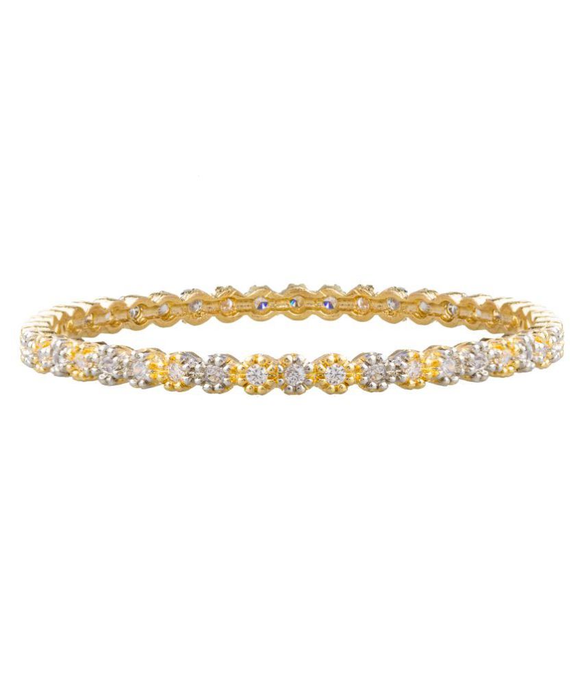 Shining Jewel Two Tone Plated American Diamond Cz Solitaire Bangles For