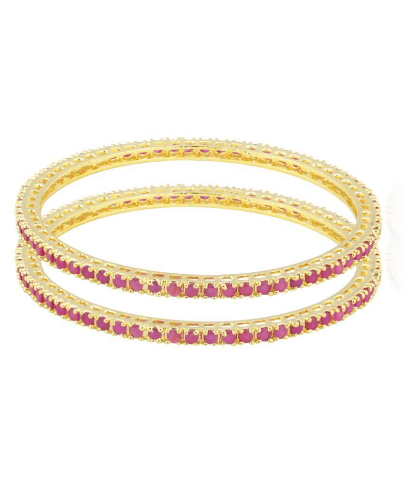 Shining Jewel 24k Gold Plated American Diamond Cz Solitaire Bangles For