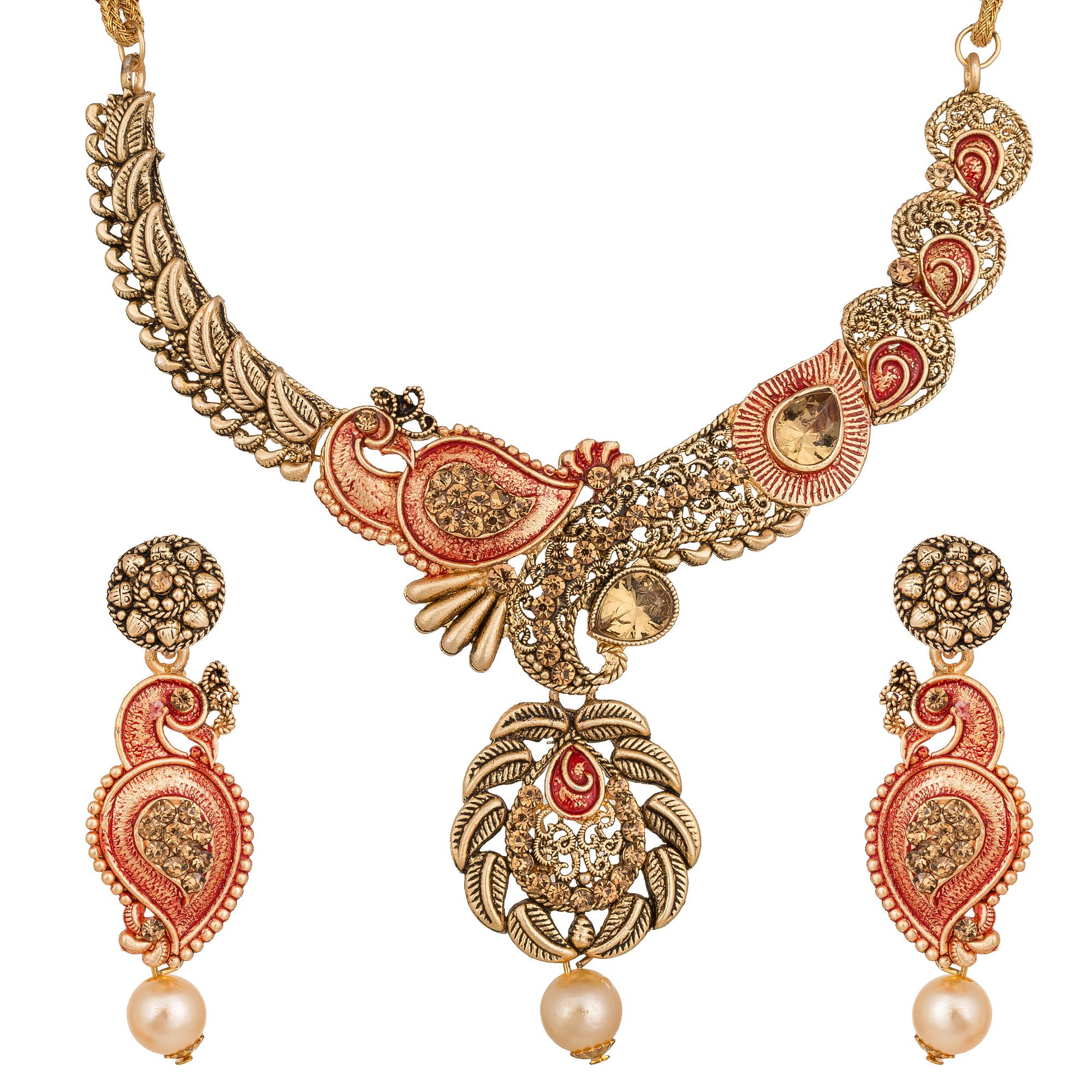 Pankh Kundan Brass Golden Necklace Set Combo-273 - Buy Pankh Kundan ...