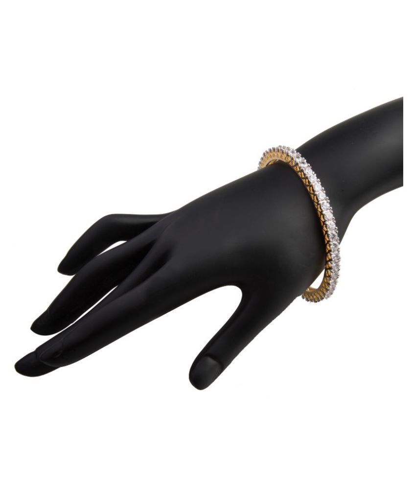 Shining Jewel 24k Gold Plated American Diamond Cz Solitaire Bangles For