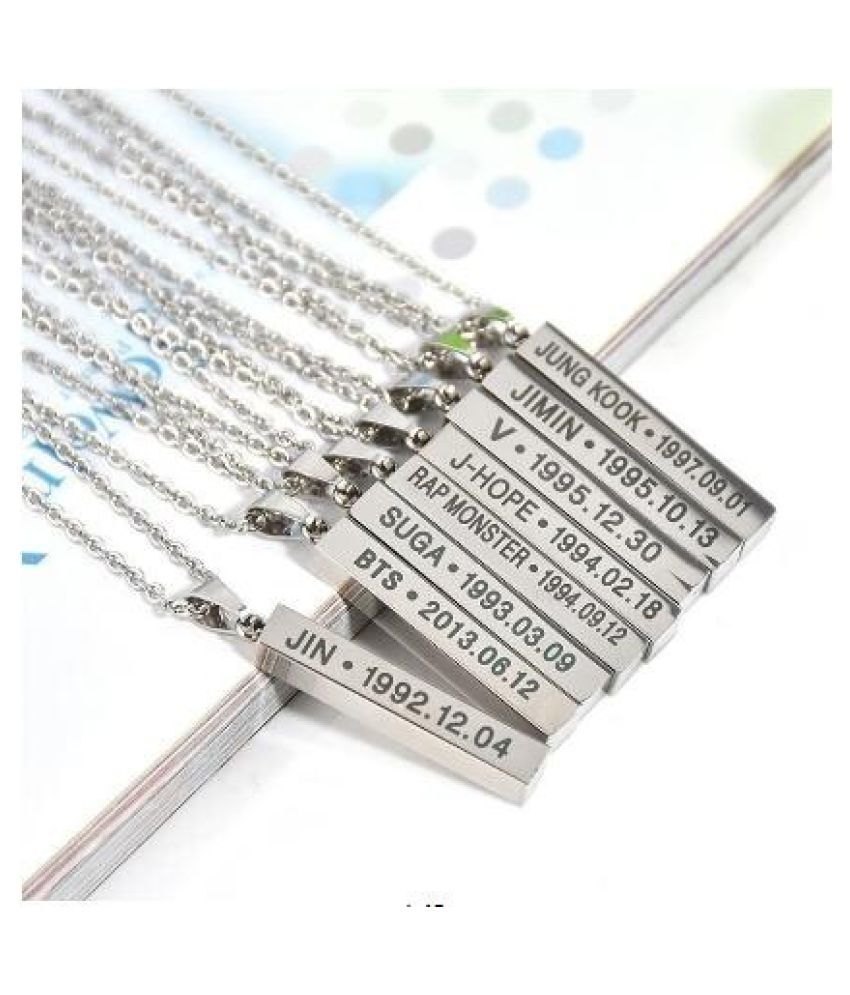 BTS Bangtan Boys Kpop Necklace Long Chain Steel Pendant for Fan Silver ...