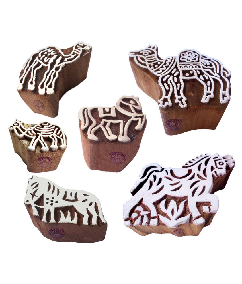 Mehndi Wooden Blocks Innovative Camel Horse Design Printing Stamps (Set ...