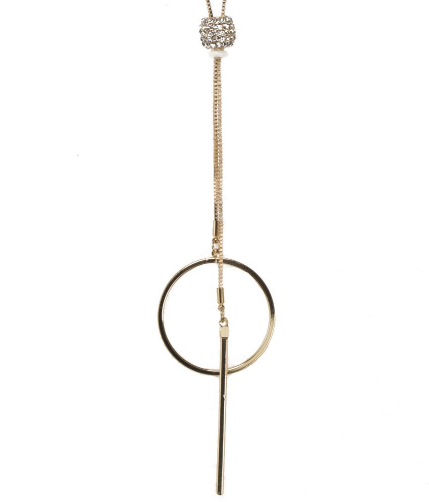 Long Gold Pull Chain with adjustable stone encrusted pendant and ring ...