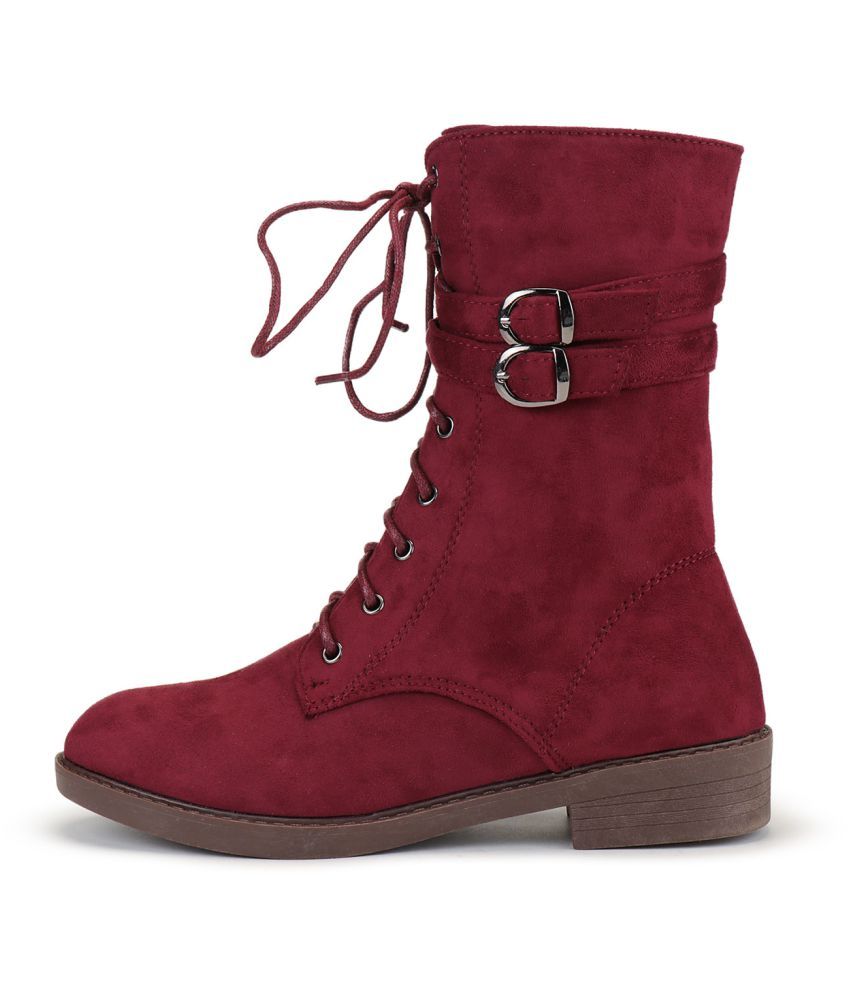 Deeanne London Maroon Mid Calf Combat Boots Price in India- Buy Deeanne ...