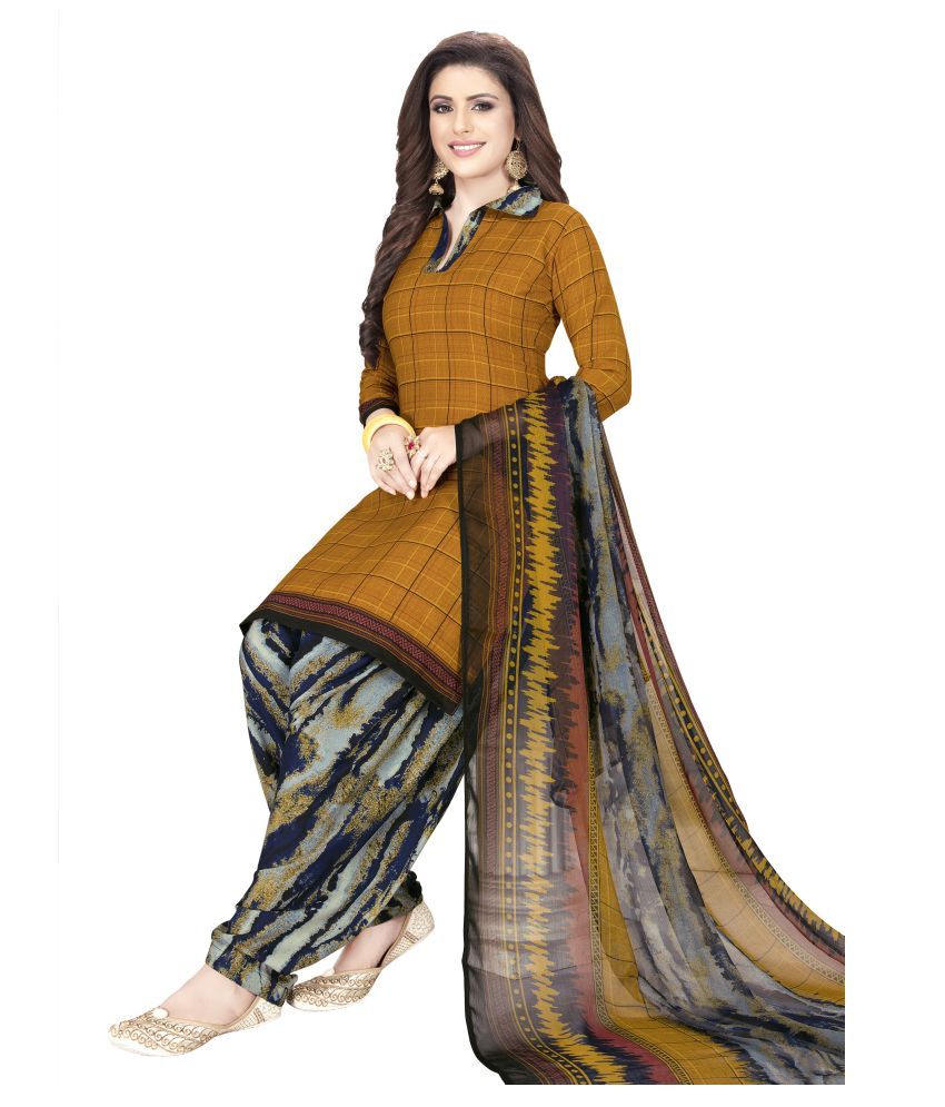 shree jeenmata collection Yellow Crepe Dress Material - Buy shree ...