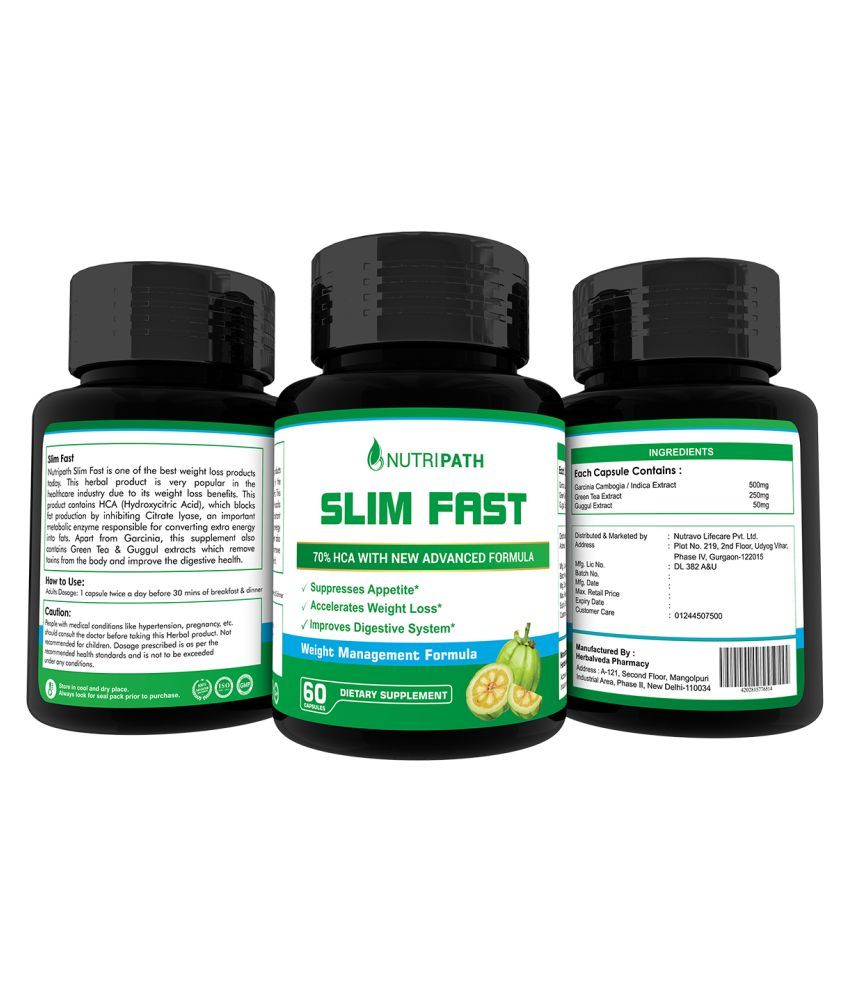 Nutripath Slim Fast Pure & Organic 800mg Capsules 120 no.s Unflavoured ...
