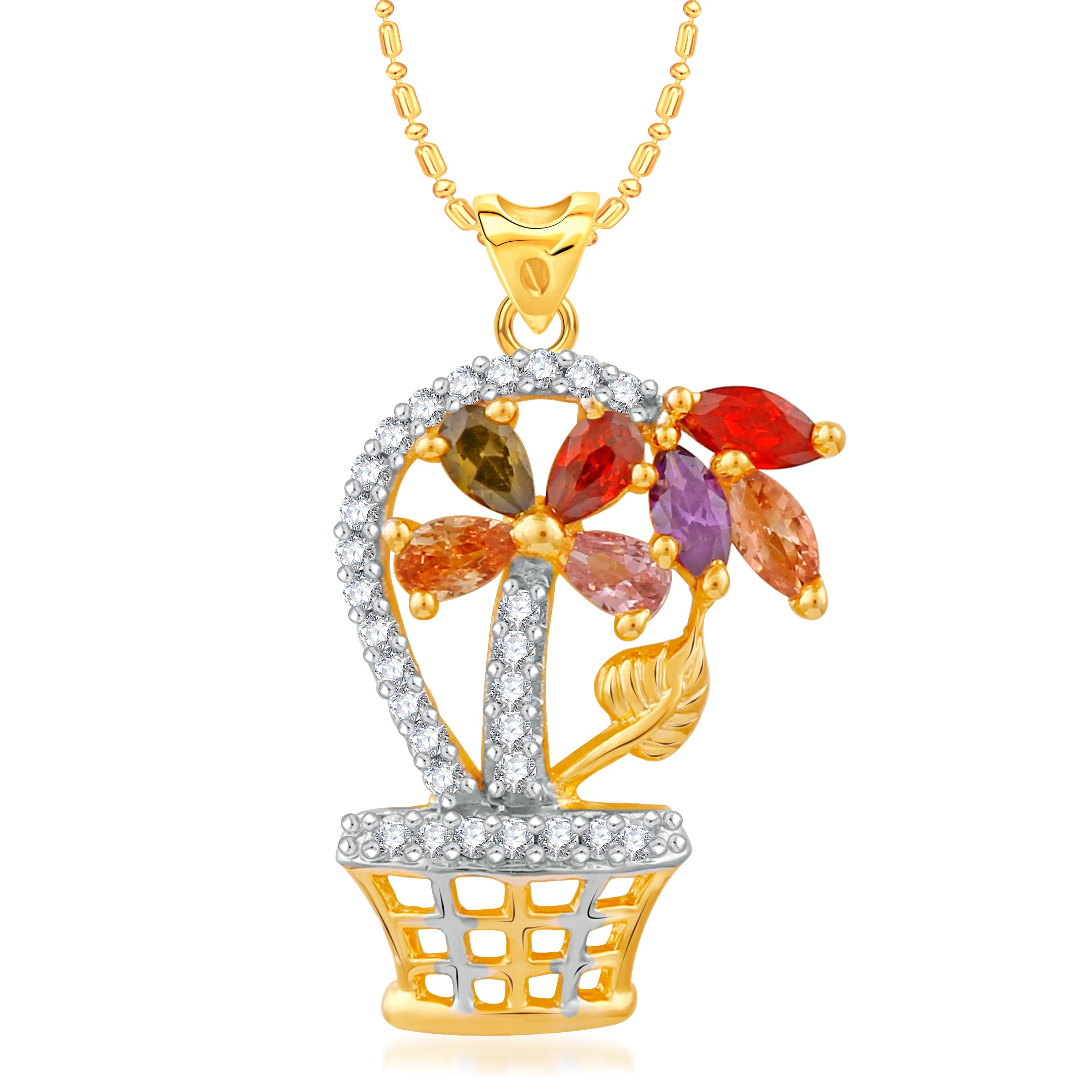 Vk Jewels Flowerpot Gold And Rhodium Plated Alloy Cz American Diamond