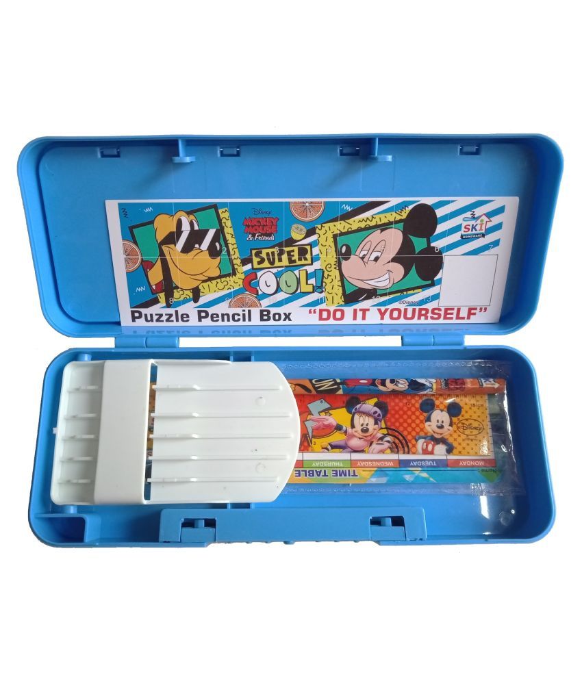 Fashsio Blue Mickey Mouse Puzzle Pencil Box with Number Lock Password ...