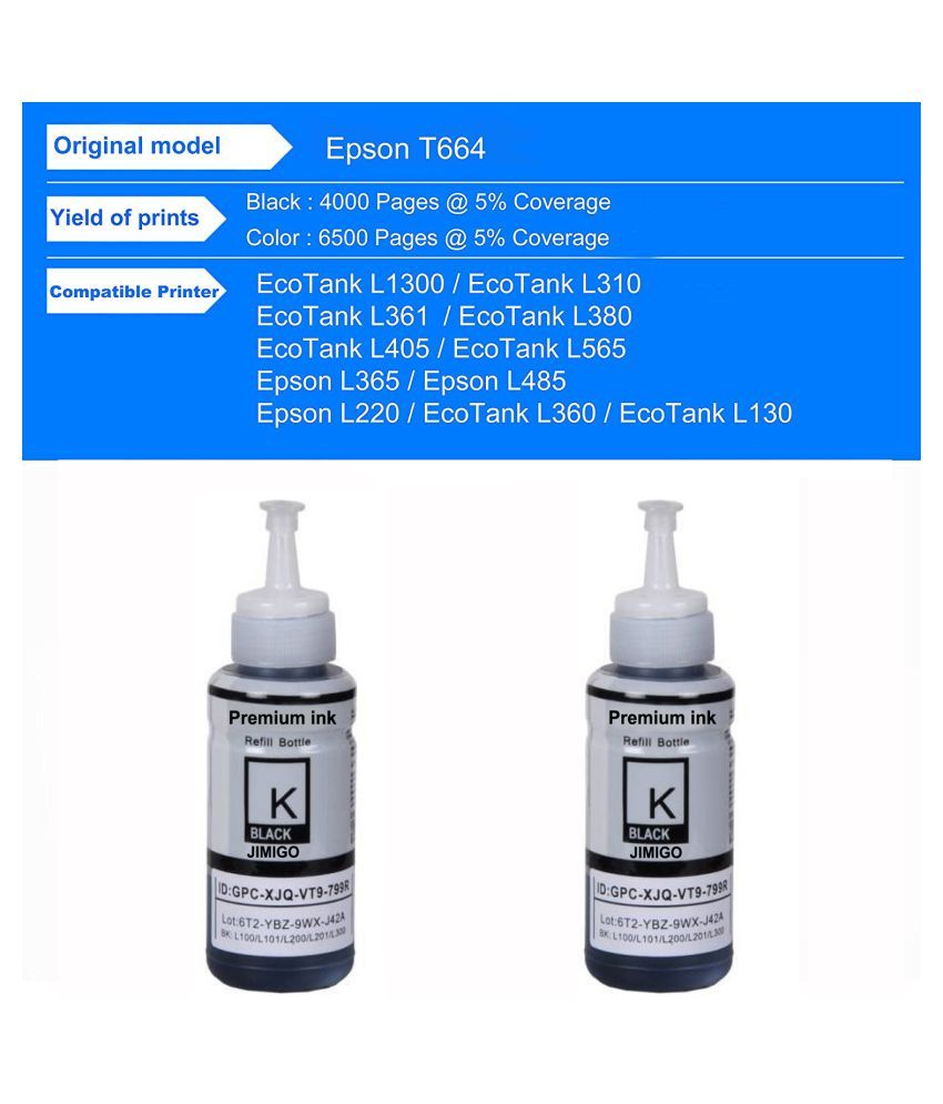JIMIGO INK FOR EPSON L360 Black Pack of 2 Ink bottle for Refill ink for ...