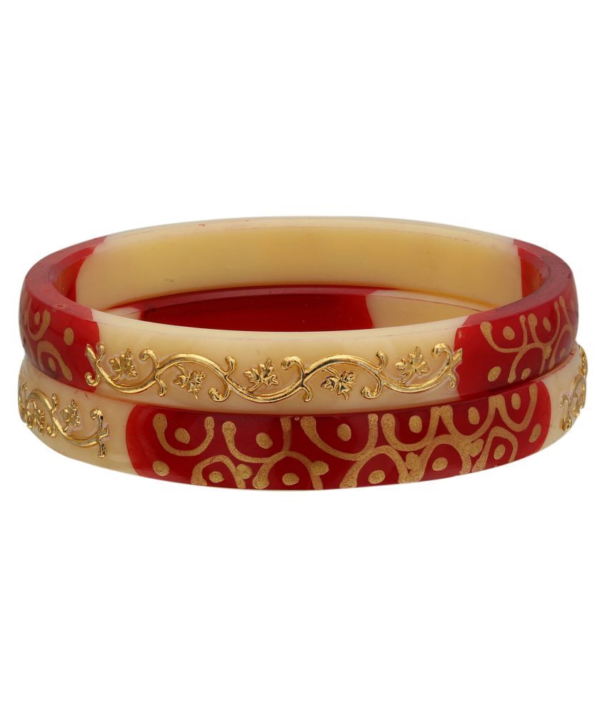 Sukriti Ethnic Rajputi Golden Brass Design Seep Acrylic Kada Bangles ...