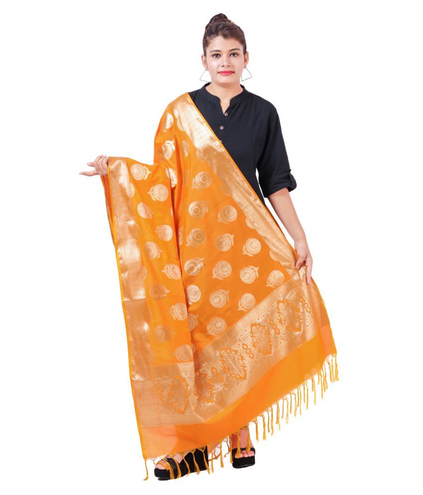 Silkfab Orange Silk Floral Dupatta Price In India Buy Silkfab Orange