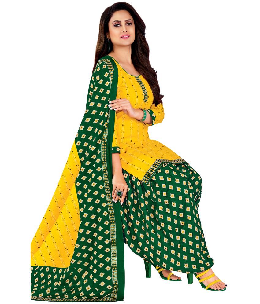 shree jeenmata collection Yellow Cotton Unstitched Dress Material ...